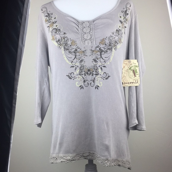 ONE WORLD | Tops | One World 34 Sleeve Tunic | Poshmark